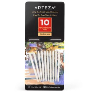 arteza marker tip pack, 10 fine bullet nibs, marker nib replacements for everblend alcohol markers, art supplies for drawing, sketching, and lettering