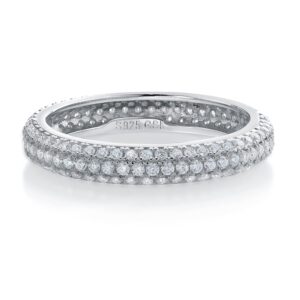 Gem Stone King 925 Sterling Silver White Moissanite Ring | 3 Rows Micro Pave Wedding Stackable Eternity Band For Women | 1.08 Cttw | Available In Size 5, 6, 7, 8, 9