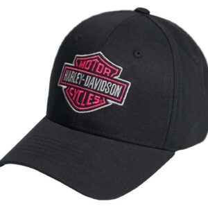 Harley-Davidson Women's Pink B&S Curved Bill Slide Buckle Baseball Cap - Black