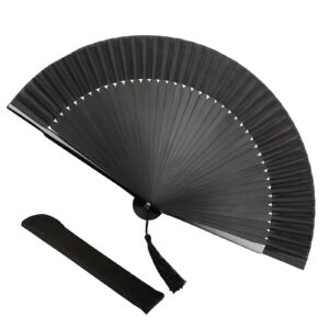 prebafo foldable fan handheld fabric bamboo fan chinese vintage style hand held folding fans for party wedding dancing decoration