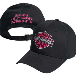 Harley-Davidson Women's Pink B&S Curved Bill Slide Buckle Baseball Cap - Black