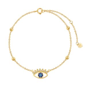 ydd 14k solid gold evil eye bracelet for women wife girlfriends blue eye bangle 6.5’’+1’’+1’’