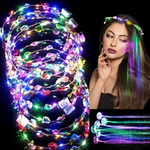 janinka led flower crown headband and lights hair sets, 24 pieces, women's costume headwear, glow in the dark for wedding, christmas, halloween