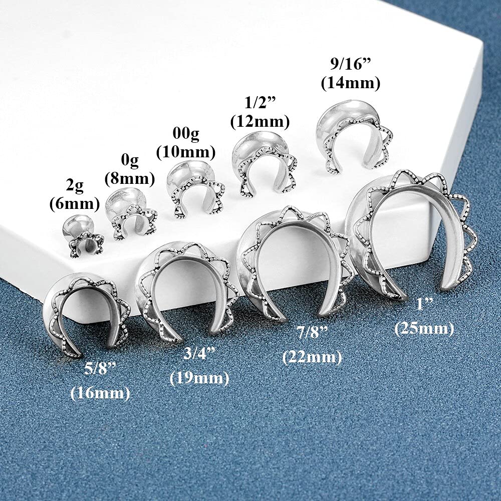 LADEMAYH 2Pcs 3/4 Gauges for Ears, Cute Silver 3/4 Ear Gauges for Women,Trendy 19mm Gauges for Ears, Surgical Steel Saddle Plugs Tunnels Gauge Earrings