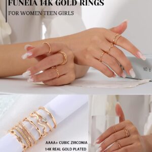 FUNEIA 8PCS 14K Gold Plated Stacking Rings for Women Size 4 to Size 12 Gold Silver Stackable Knuckle Rings Set Simple Thumb Thin Wedding Pain Band Rings