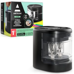 arteza electric pencil sharpener, black, dual-hole, fits 6–12-mm pencils, auto-stop, office supplies for teachers, students, classrooms, and art studios