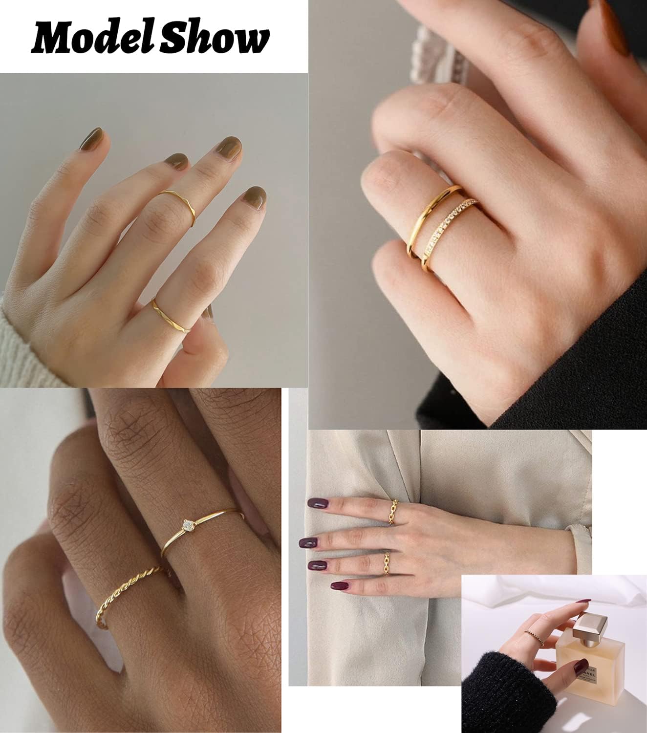 FUNEIA 8PCS 14K Gold Plated Stacking Rings for Women Size 4 to Size 12 Gold Silver Stackable Knuckle Rings Set Simple Thumb Thin Wedding Pain Band Rings