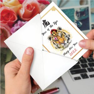 NobleWorks - 1 Lunar New Year Greeting Card with Envelope 4.63 x 6.75 Inch (not Gold Foil) - Year of The Tiger C8989ACNG-22