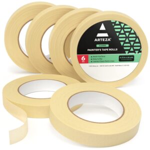 arteza masking tape, 6 rolls, 0.75 inches x 60 yards, multi-surface easy-to-rip paper tape, art supplies for painting walls, glass, or creating geometric sidewalk chalk art