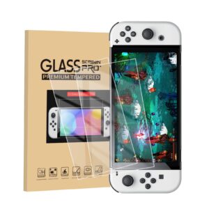 maexus switch oled screen protector, tempered glass screen protector, transparent hd screen protector for nintendo switch oled, anti-fingerprint bubble-free (2 pcs)