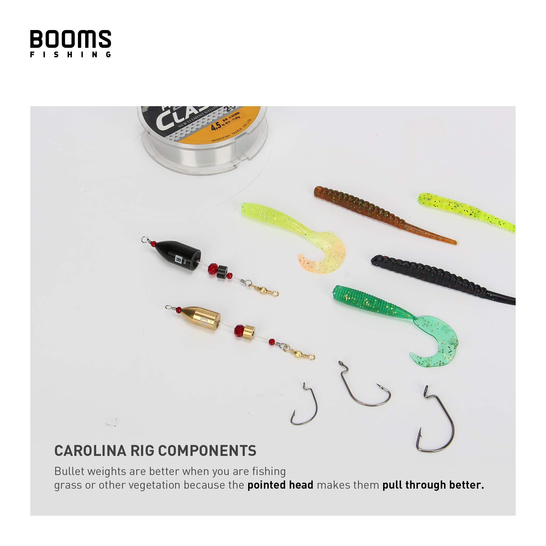 Booms Fishing CRR Carolina Ready Rigs for Bass Fishing Saltwater, 5pcs Brass Pre Rigged Carolina Rigs Kit, Fishing Weights Bullet Weights Carolina Keeper, 1/4oz Black