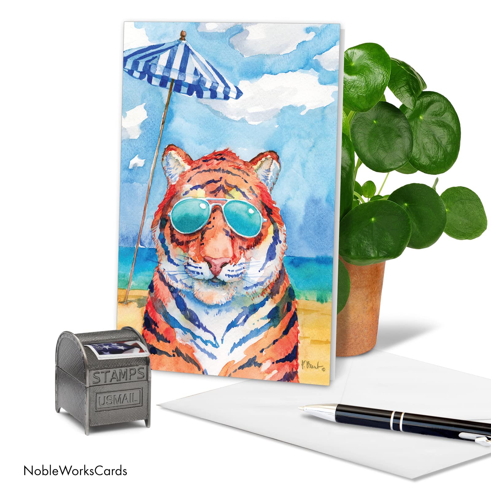 NobleWorks - 1 Funny Father's Day Card for Dad, Pa, Pop, Daddy, Stepfather with Envelope with Envelope - Humor - Animal's Day Off-Tiger C6670IFDG