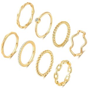 funeia 8pcs 14k gold plated stacking rings for women size 4 to size 12 gold silver stackable knuckle rings set simple thumb thin wedding pain band rings