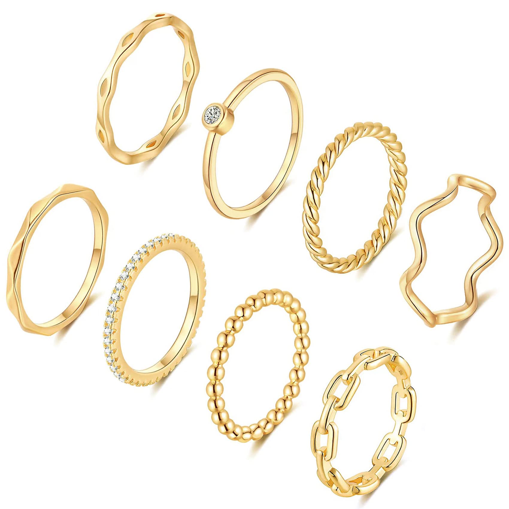 FUNEIA 8PCS 14K Gold Plated Stacking Rings for Women Size 4 to Size 12 Gold Silver Stackable Knuckle Rings Set Simple Thumb Thin Wedding Pain Band Rings