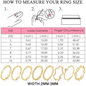 FUNEIA 8PCS 14K Gold Plated Stacking Rings for Women Size 4 to Size 12 Gold Silver Stackable Knuckle Rings Set Simple Thumb Thin Wedding Pain Band Rings