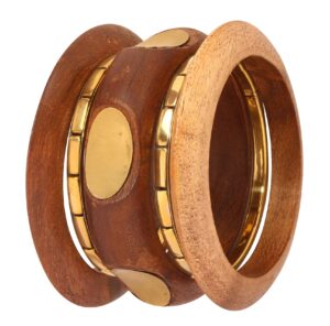 touchstone new indian masterly handcrafted natural crafted wood and brass fine workmanship designer jewelry style statement bracelets bangle set for women.