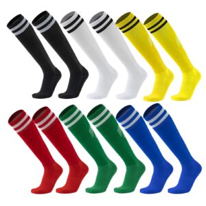 ultrafun 6 pairs soccer socks color stretchy compression knee high tube socks football athletic socks for men women teens (6pairs-multicolor)