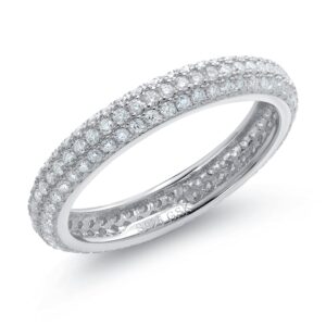 gem stone king 925 sterling silver white moissanite ring | 3 rows micro pave wedding stackable eternity band for women | 1.08 cttw | available in size 5, 6, 7, 8, 9