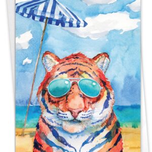 NobleWorks - 1 Funny Father's Day Card for Dad, Pa, Pop, Daddy, Stepfather with Envelope with Envelope - Humor - Animal's Day Off-Tiger C6670IFDG