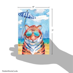 NobleWorks - 1 Funny Father's Day Card for Dad, Pa, Pop, Daddy, Stepfather with Envelope with Envelope - Humor - Animal's Day Off-Tiger C6670IFDG