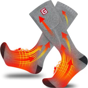 rabbitroom heated socks for men women rechargeable electric socks battery powered 3 heat settings thermal foot warmer perfect for skiing hunting hiking motorcycling (gray, l)