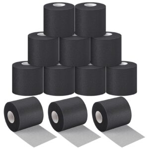 12 pieces foam prewrap athletic tape sports wraps prewrap and athletic tape pre wrap tape breathable sports tape pre wrap for running hiking hair (black)