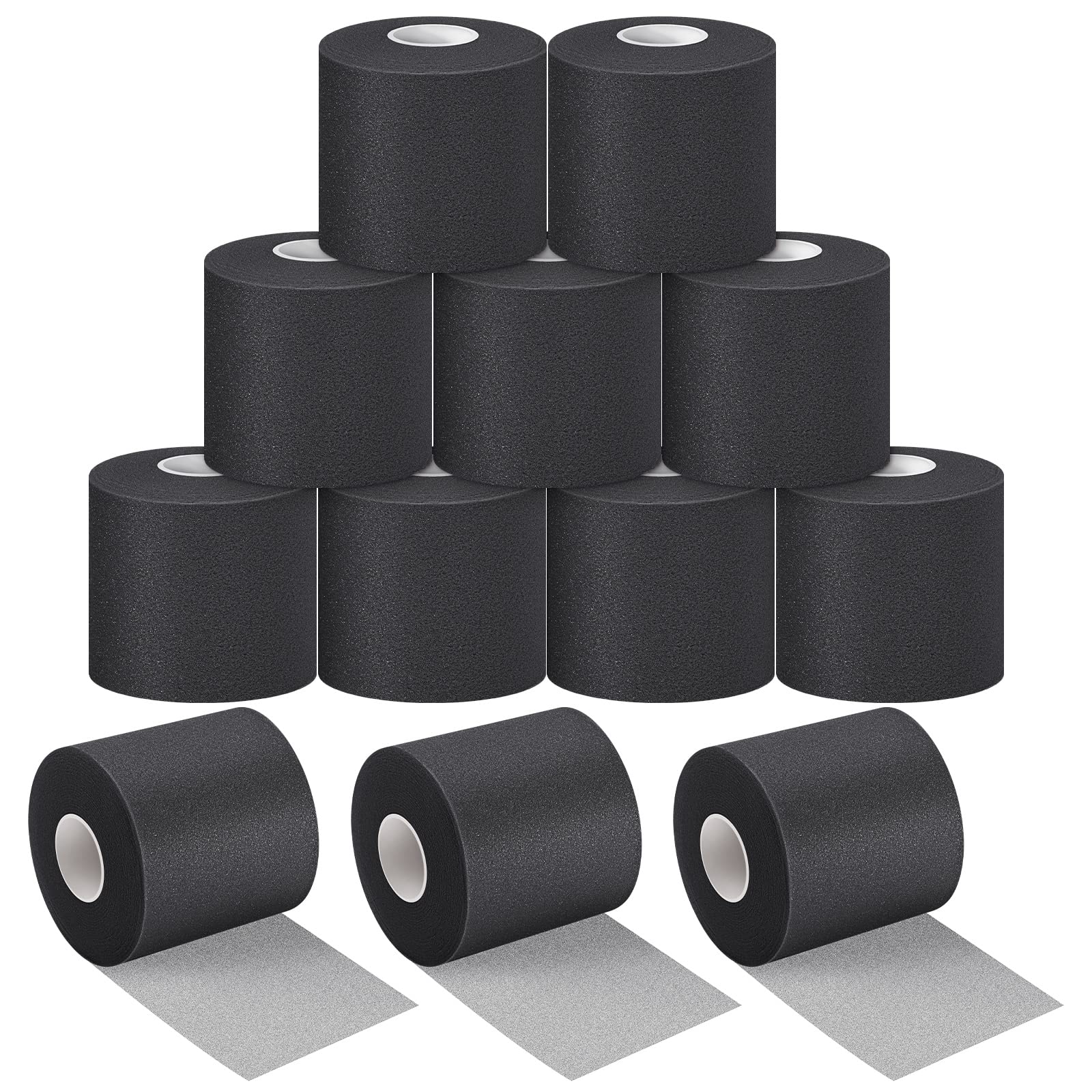 12 Pieces Foam Prewrap Athletic Tape Sports Wraps Prewrap and Athletic Tape Pre Wrap Tape Breathable Sports Tape Pre Wrap for Running Hiking Hair (Black)