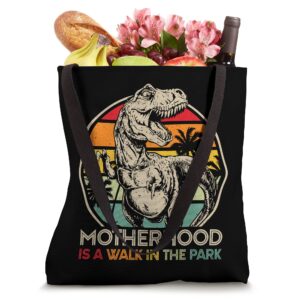 Vintage Motherhood Is A Walk In The Park Mama Mommy Dinosaur Tote Bag