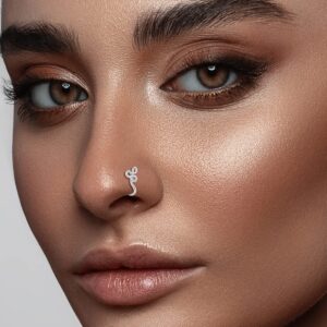 Akeoqi 16-24Pcs African Faux Nose Cuff Non Piercing Inlaid Cubic Zirconia Clip on Nose Ring Star flower Leaf Heart Shape Nose Ring Fake Nose Cuff for Women Silver Gold Rose Gold Tone