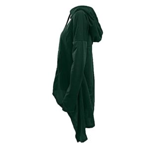 Sinzelimin Women Asymmetrical Hem Hoodie Casual Irregular Hood Sweatshirt Ladies Long Tunic Hoodies Pullover Blouse Tops Green