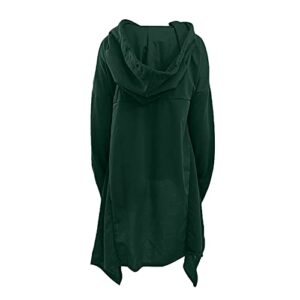 Sinzelimin Women Asymmetrical Hem Hoodie Casual Irregular Hood Sweatshirt Ladies Long Tunic Hoodies Pullover Blouse Tops Green