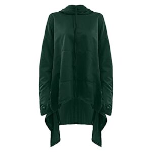 Sinzelimin Women Asymmetrical Hem Hoodie Casual Irregular Hood Sweatshirt Ladies Long Tunic Hoodies Pullover Blouse Tops Green