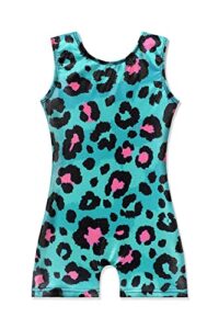 eqsjiu girls leotards for gymnastics size 5/6 years old 5t with shorts pink leopard blue biketard hot pink green dance clothes outfits