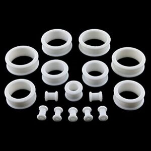 Pair 7/8" (22MM) WHITE SILICONE FLAT FLARE TUNNELS Double Flare Gauges Thin Soft Flexible Flesh Plugs (2pcs)