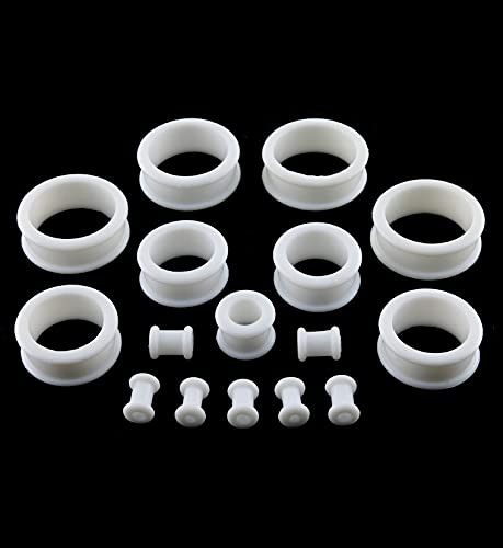 Pair 7/8" (22MM) WHITE SILICONE FLAT FLARE TUNNELS Double Flare Gauges Thin Soft Flexible Flesh Plugs (2pcs)