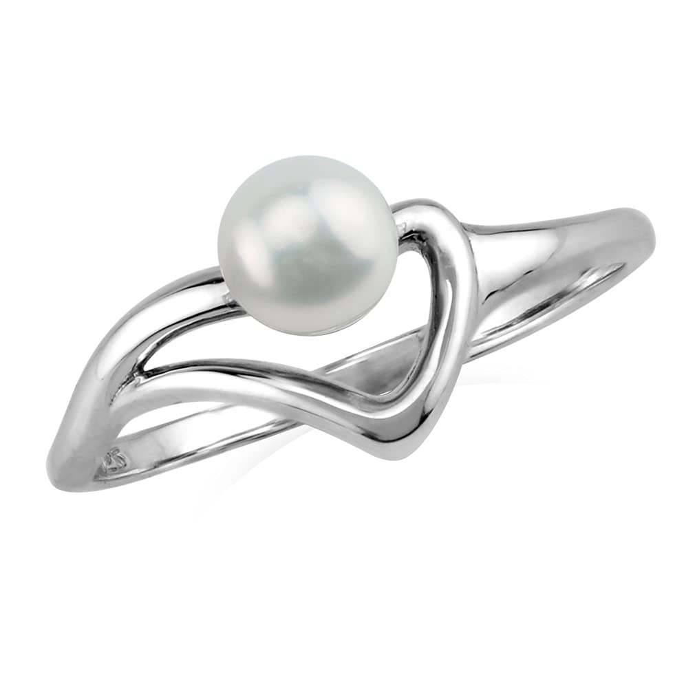 Silvershake White Cultured Freshwater Pearl 925 Sterling Silver Minimalist Solitaire Ring Size 6