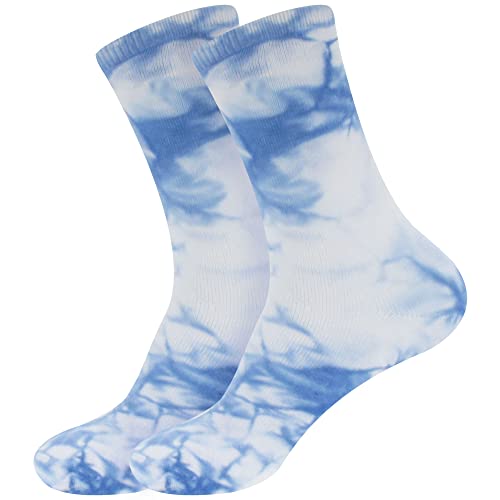 BambooMN Women's Rayon from Bamboo Athletic Tie Dye Crew Socks - Blue - Extra Large - 2 pairs