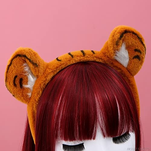 CheeseandU 2Pack Tiger Year Tiger Headbands Cute Fashion Fluffy Soft Plush Tiger Ear Headwears for Women Girls Makeup Headband Face Washing Headband Safari Bday Party Photo Props Yellow&White