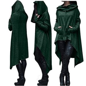 Sinzelimin Women Asymmetrical Hem Hoodie Casual Irregular Hood Sweatshirt Ladies Long Tunic Hoodies Pullover Blouse Tops Green