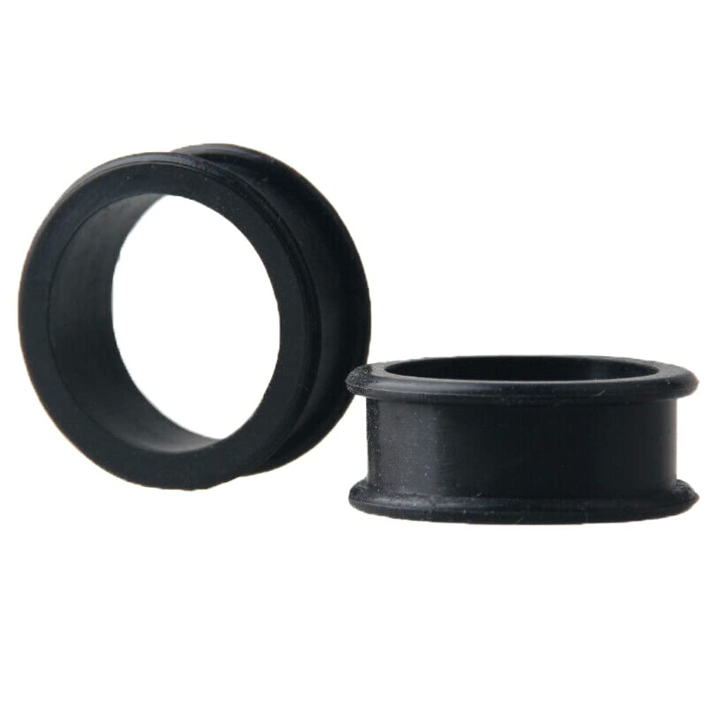 Pair 15/16" (24MM) BLACK SILICONE FLAT FLARE TUNNELS Double Flare Gauges Thin Soft Flexible Flesh Plugs (2pcs)