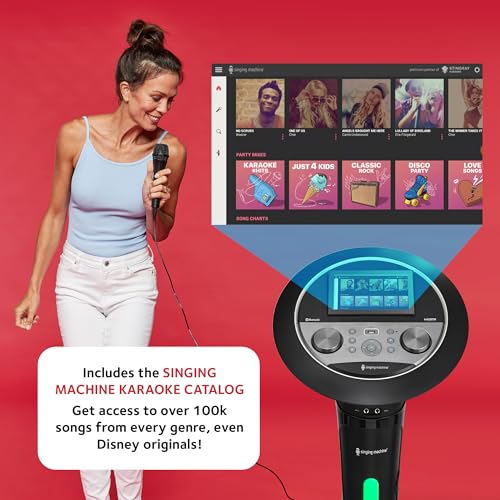 Singing Machine Portable WiFi Karaoke Machine for Adults, Black - Karaoke Pedestal with 7” Touchscreen Display, Built-In Karaoke Speaker, Bluetooth & Recorder - Karaoke System with 2 Wired Microphones