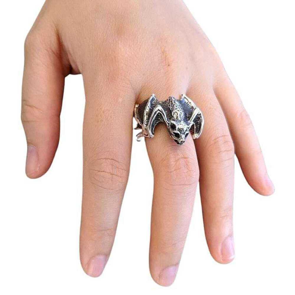 Bikerringshop 925 Sterling Silver Bat Gothic Ring Size 7