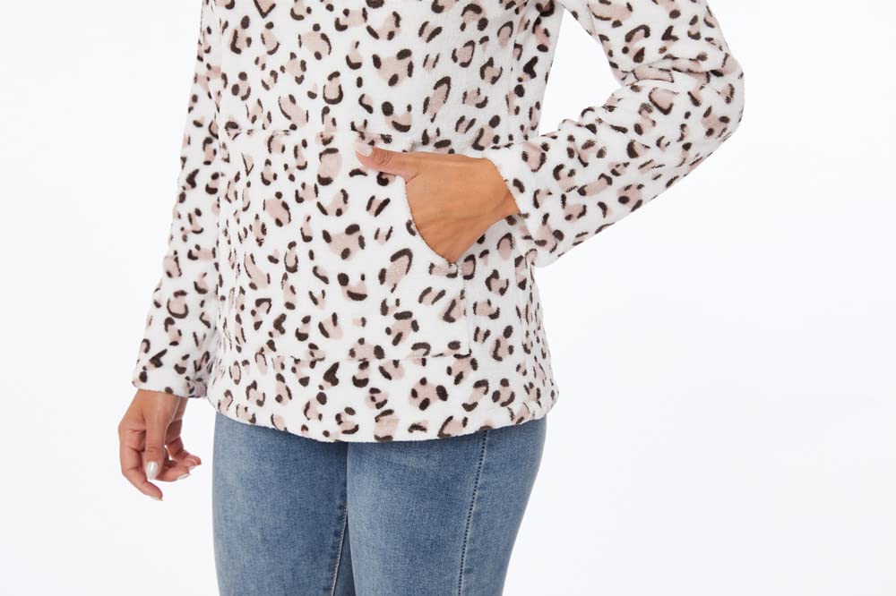 P&A Fashion Women's Long Sleeve Leopard Print Sweatshirt V Neck Quarter Zip Fleece Pullover Tops (XX-Large, White 1)