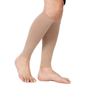 TOFLY® Calf Compression Sleeve for Men & Women, 1 Pair, Footless Compression Socks 20-30mmHg for Leg Support, Shin Splint, Pain Relief, Swelling, Varicose Veins, Maternity, Nursing, Short Beige S