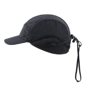 Home Prefer Waterproof Mens Winter Hats with Brim Fleece Lined Earflaps Hat Warm Baseball Cap Black