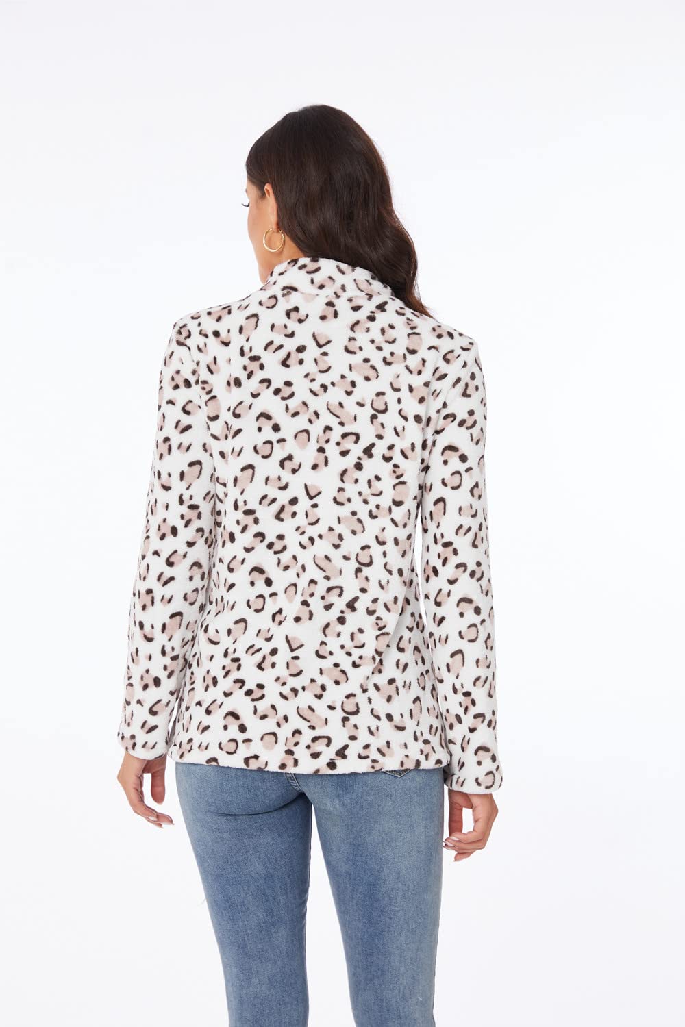 P&A Fashion Women's Long Sleeve Leopard Print Sweatshirt V Neck Quarter Zip Fleece Pullover Tops (XX-Large, White 1)