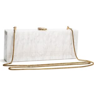 dqinlit pearl acrylic clutch purse - elegant evening handbag shoulder bag for wedding dinner party prom white