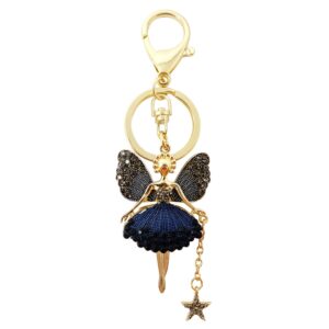 honbay 1pcs rhinestone butterfly wing fairy keychain dancing ballet sparkling crystal keyring pendant women key chain decoration in a box for bag purse wallet handbags backpack