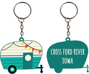 r and r imports cross ford river iowa souvenir camper metal keychain