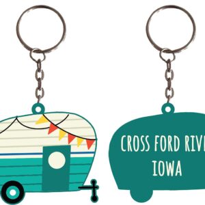 R and R Imports Cross Ford River Iowa Souvenir Camper Metal Keychain